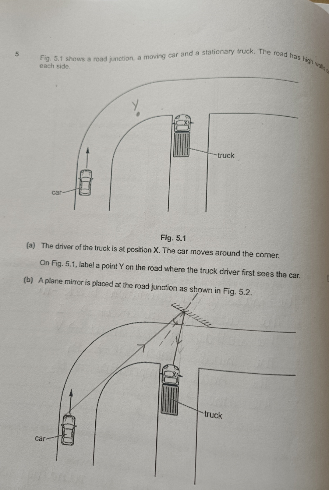 Solved 5Fig. 5.1 ﻿shows a road junction, a moving car and a | Chegg.com