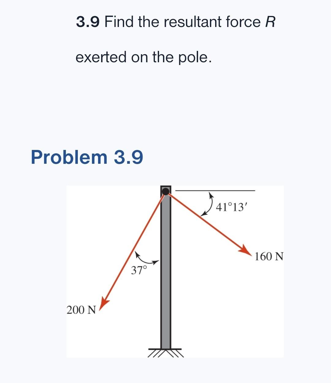 Solved 3.9 Find the resultant force R exerted on the pole. | Chegg.com