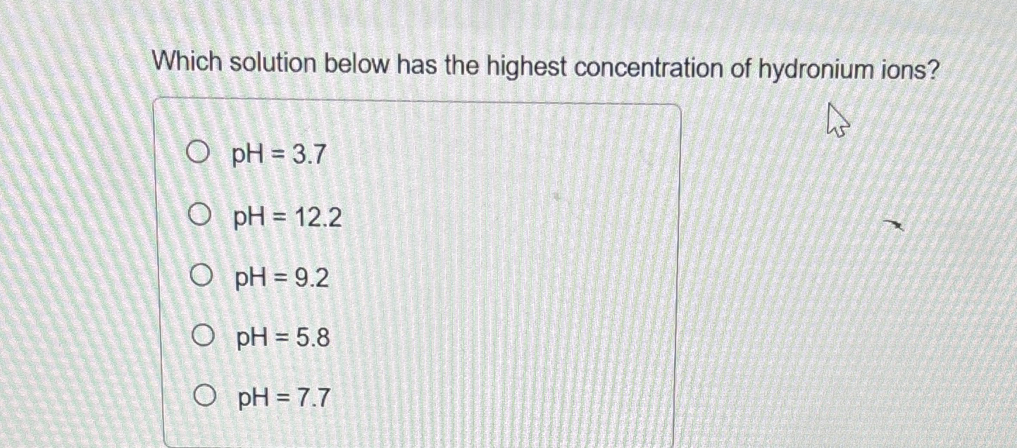 Solved Which solution below has the highest concentration of | Chegg.com