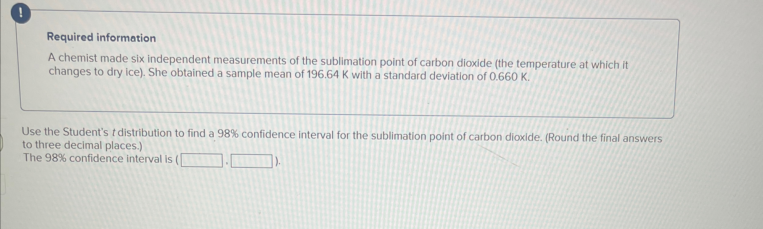 Solved Required informationA chemist made six independent | Chegg.com