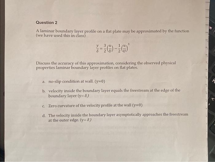 Solved Question 2 A laminar boundary layer profile on a flat | Chegg.com