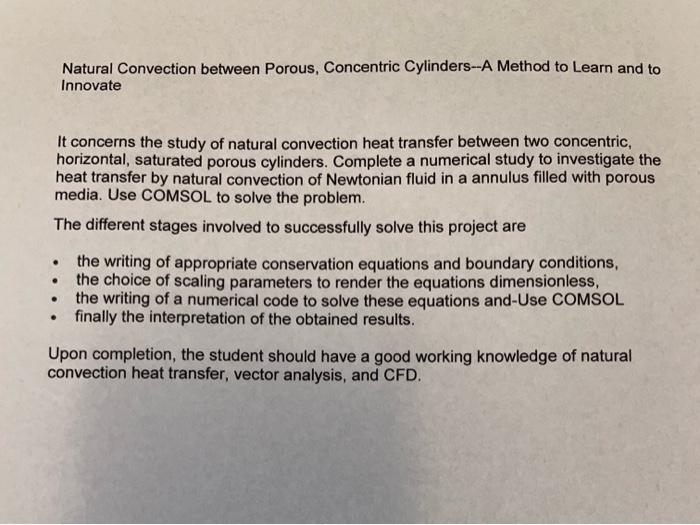 Natural Convection between Porous, Concentric | Chegg.com
