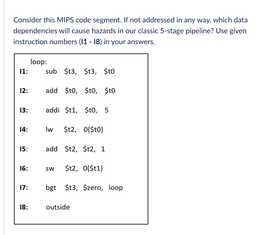 Solved Consider this MIPS code segment. If ﻿not addressed in | Chegg.com