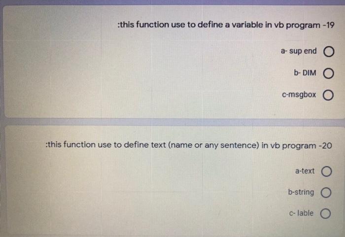 Solved This Function Use To Define A Variable In Vb Program 9870