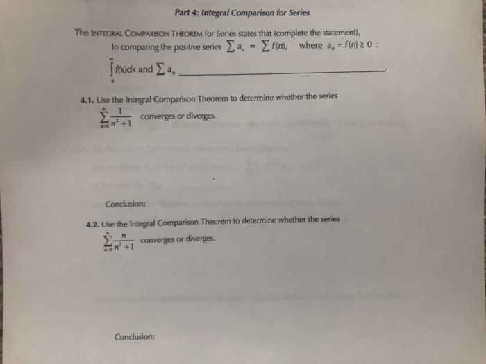 Solved Part 4: Integral Comparison for Series The INTEGRAL | Chegg.com