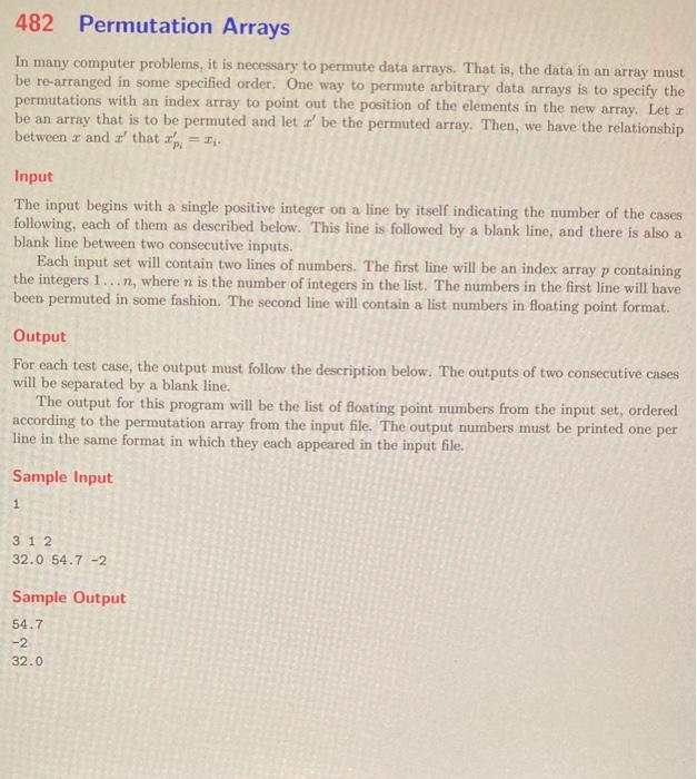 Solved 482 Permutation Arrays In many computer problems, it | Chegg.com
