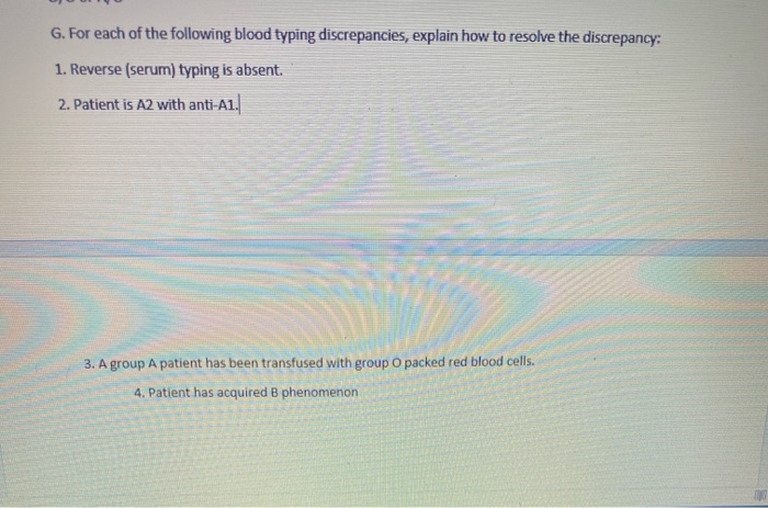 G. For each of the following blood typing | Chegg.com