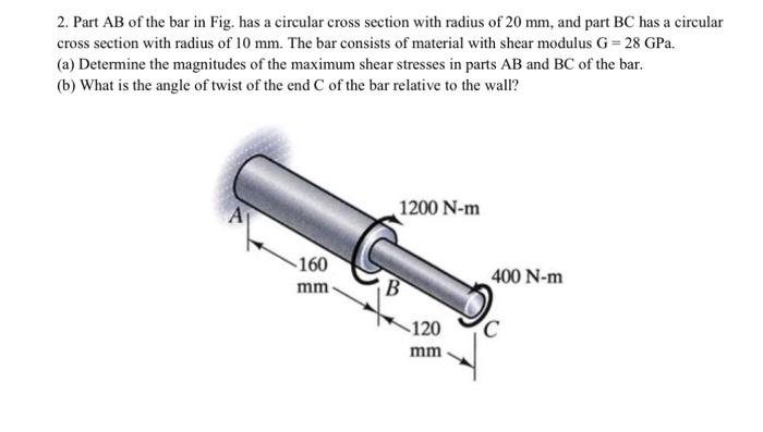 Solved 2. Part AB of the bar in Fig. has a circular cross | Chegg.com