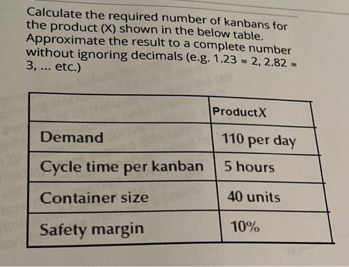 Solved Calculate the required number of kanbans for the | Chegg.com