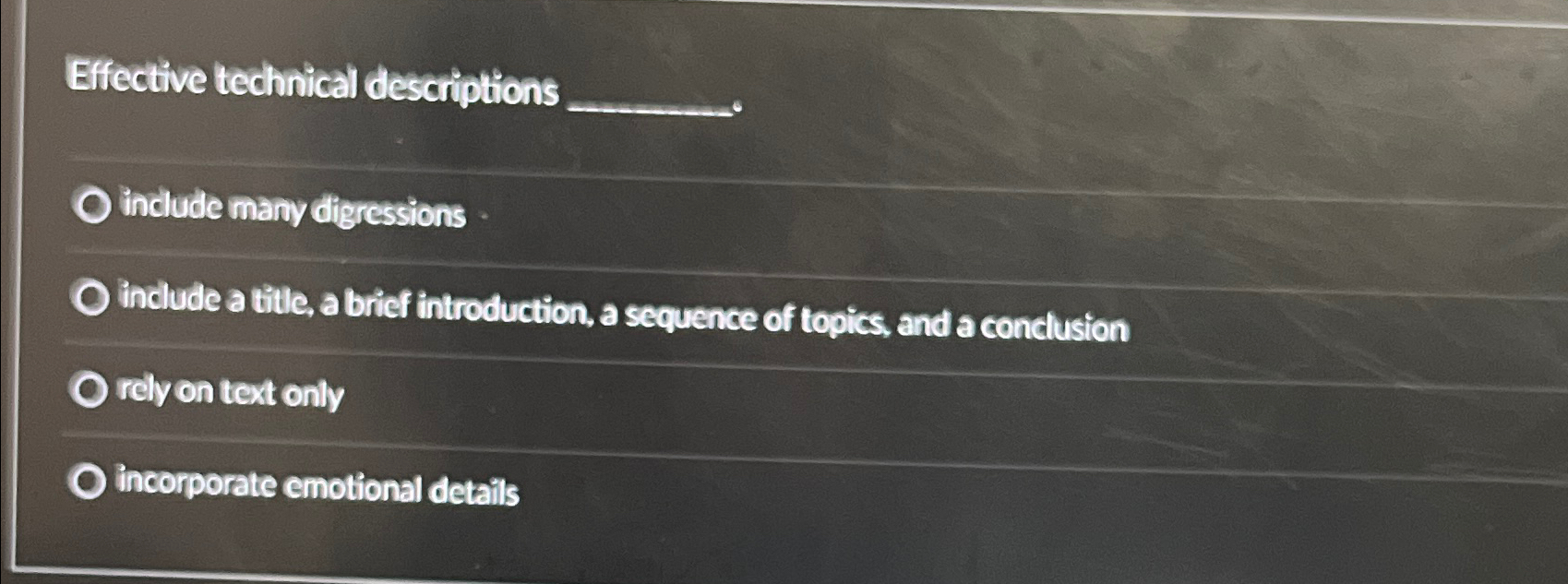 Solved Effective technical descriptionsinclude many | Chegg.com