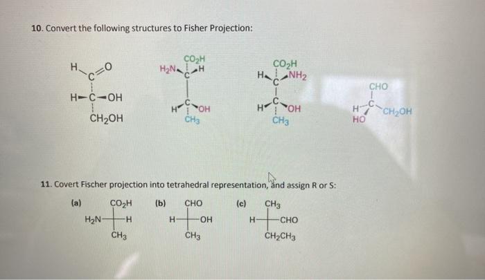 Solved 10. Convert the following structures to Fisher | Chegg.com