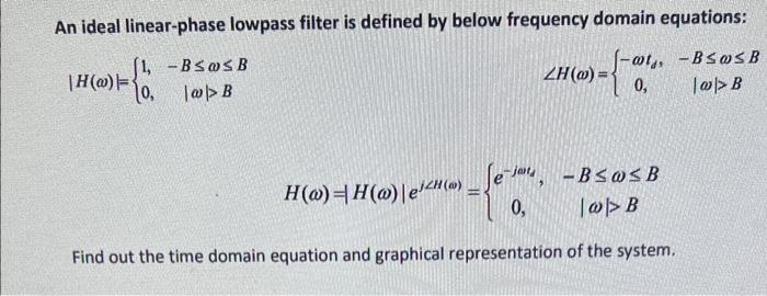 Solved An ideal linear-phase lowpass filter is defined by | Chegg.com