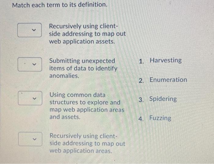 Solved Match each term to its definition. Recursively using | Chegg.com