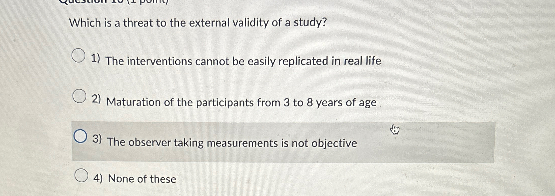 Solved Which is a threat to the external validity of a | Chegg.com