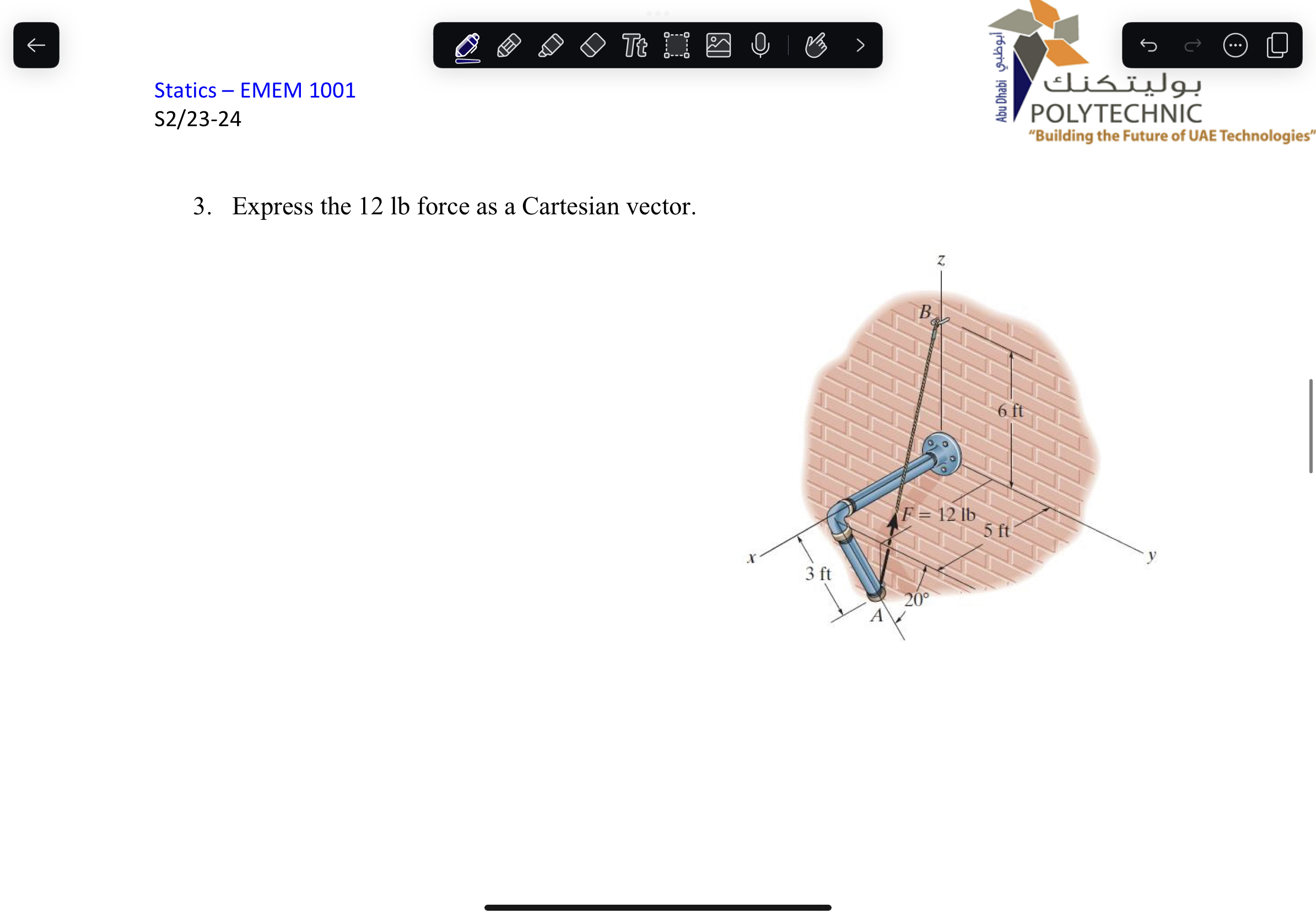 Solved larrT绝降Statics - ﻿EMEM 1001S2/23-243. ﻿Express the | Chegg.com