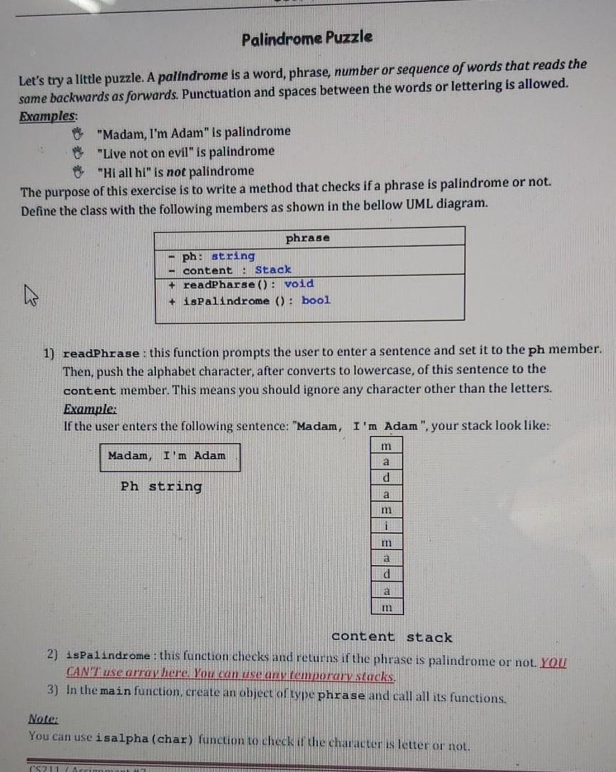 Solved Palindrome Puzzle Let's try a little puzzle. A | Chegg.com