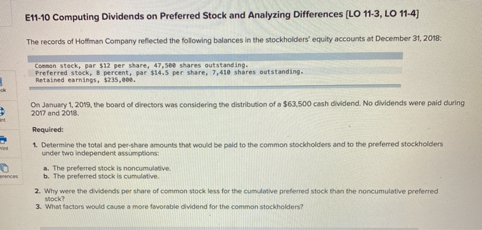 Solved E11-10 Computing Dividends on Preferred Stock and | Chegg.com