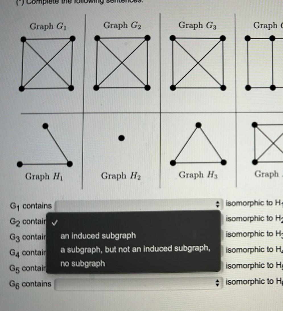 Solved (*) Complete the following sentences. G1 contains G2 | Chegg.com