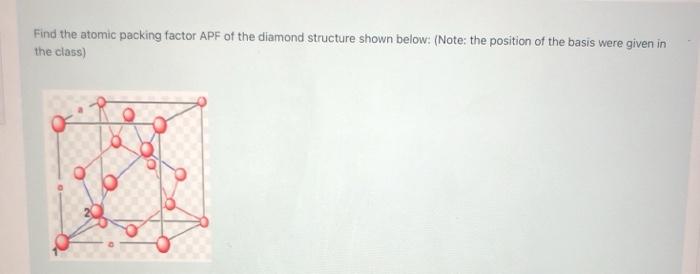 Solved Find the atomic packing factor APF of the diamond | Chegg.com