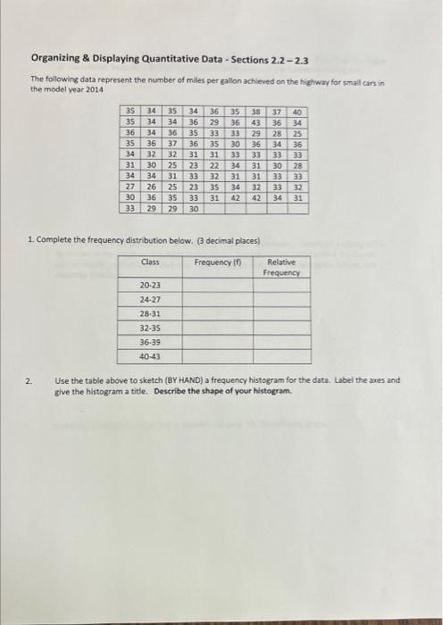 Organizing \& Displaying Quantitative Data - Sections | Chegg.com