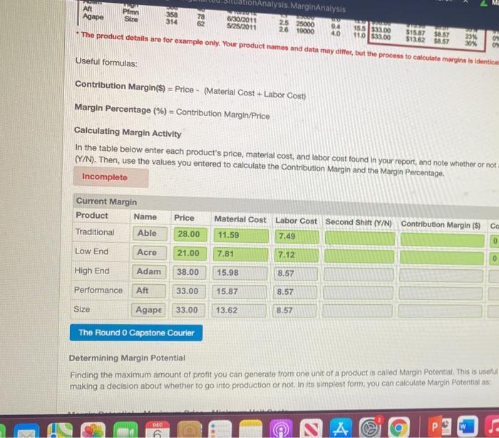 Solved Margin Analysis Margin Analysis Being able to | Chegg.com