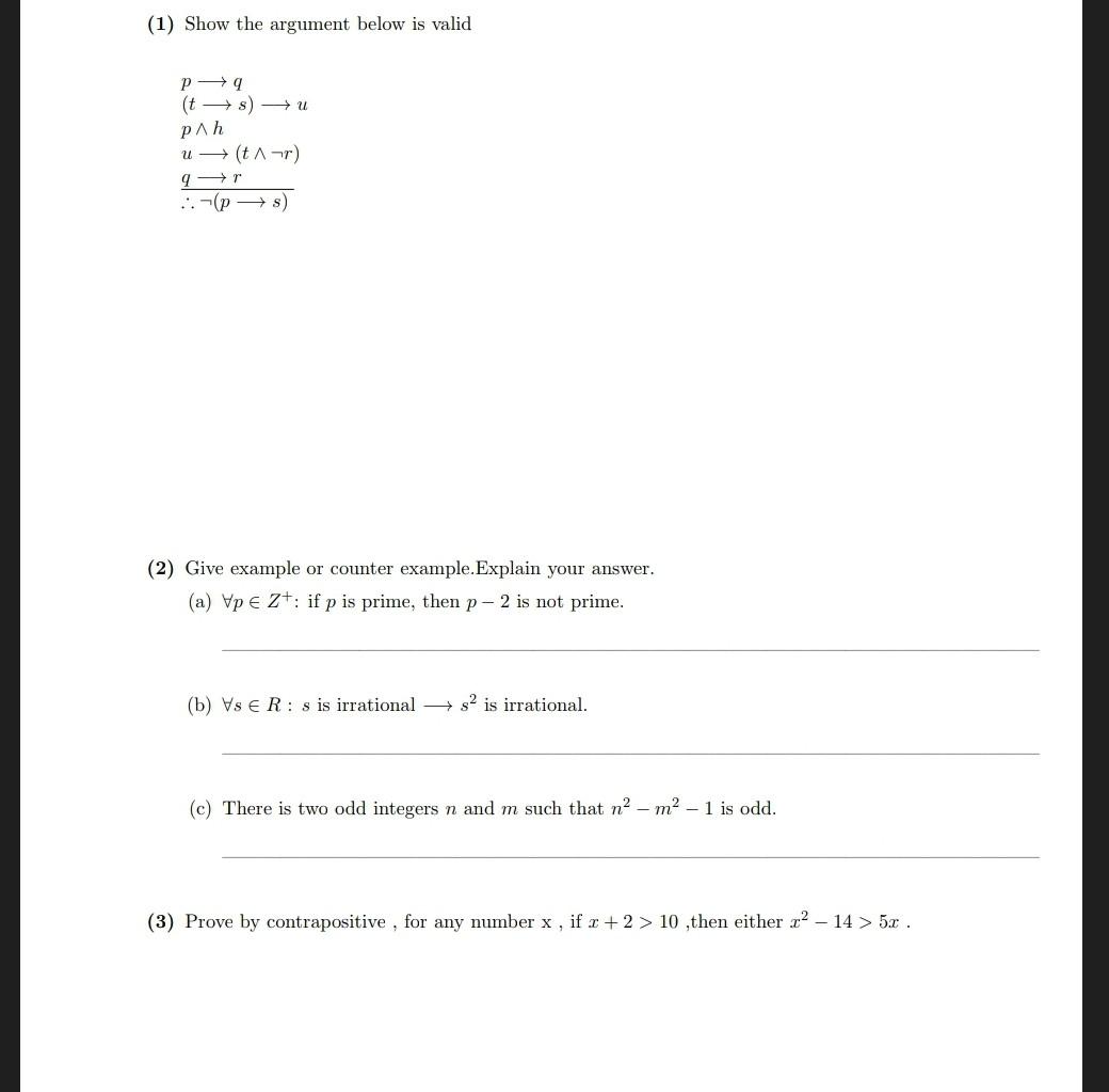 Solved (1) Show the argument below is valid | Chegg.com