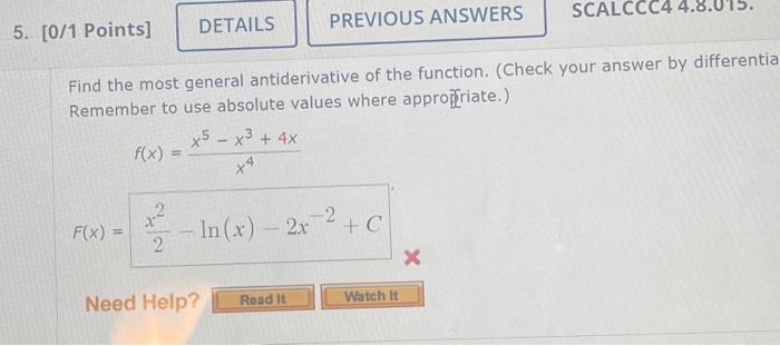Solved Find the most general antiderivative of the function. | Chegg.com