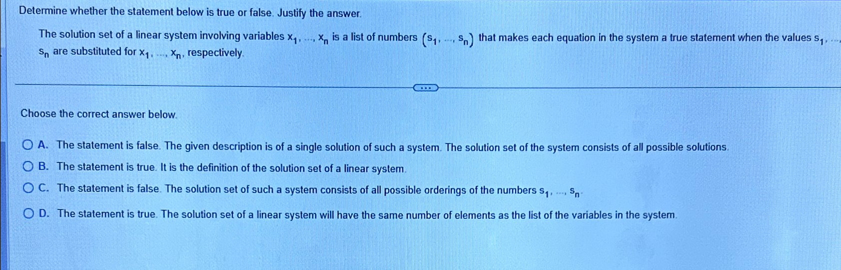 Solved Determine whether the statement below is true or | Chegg.com