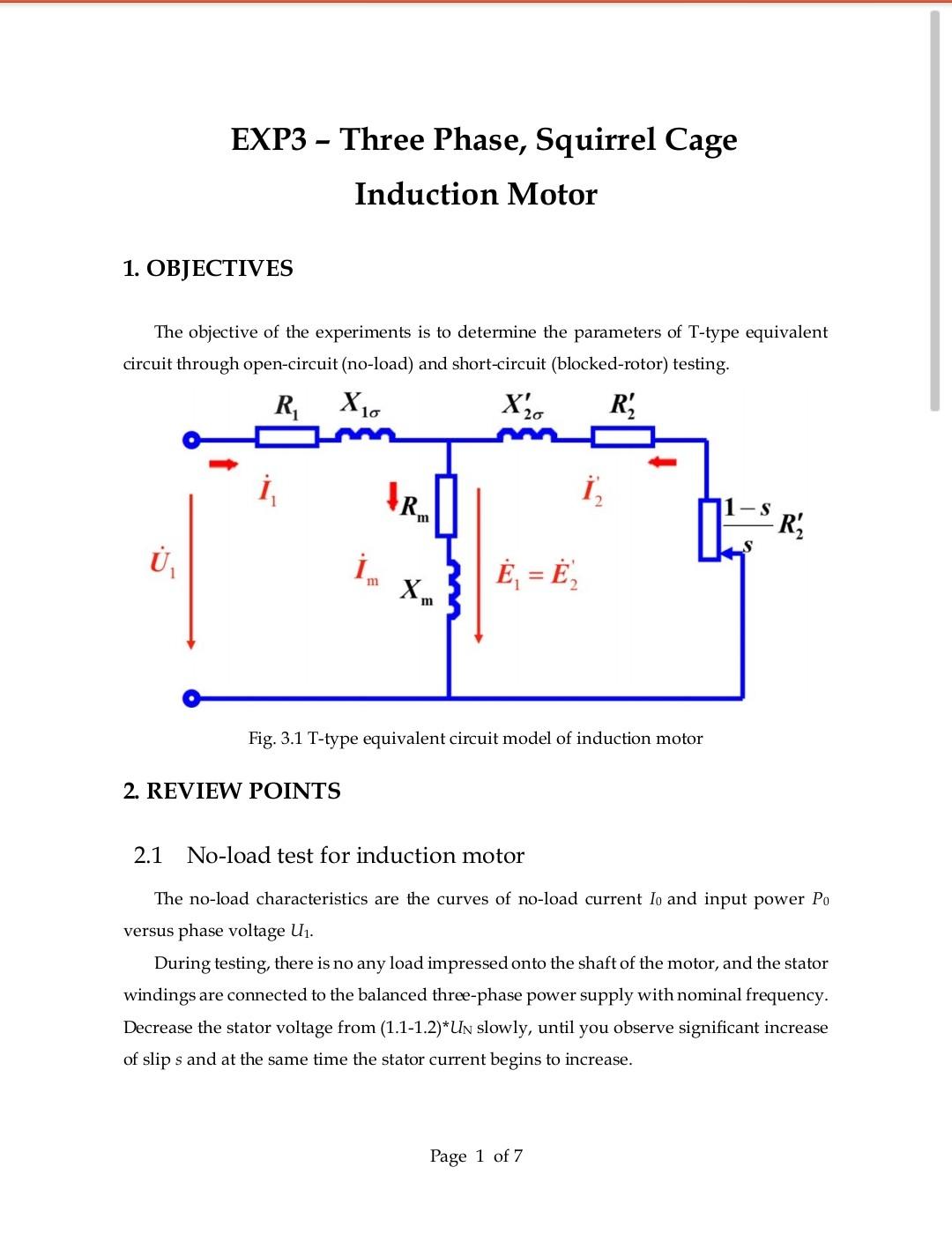 EXP3 - Three Phase, Squirrel Cage Induction Motor 1. | Chegg.com