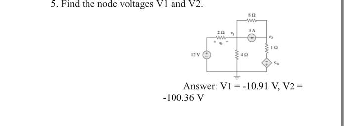 Solved 5. Find the node voltages V1 and V2. 80 3A 12 12 V j | Chegg.com