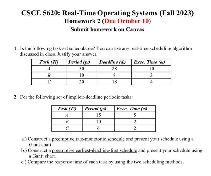 Solved CSCE 5620: Real-Time Operating Systems (Fall 2023) | Chegg.com