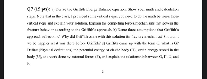 Solved Q7 (15 pts): a) Derive the Griffith Energy Balance | Chegg.com