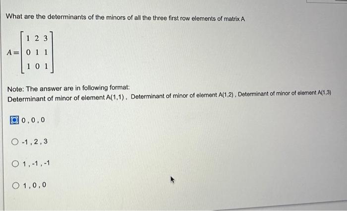 Solved What are the determinants of the minors of all the | Chegg.com