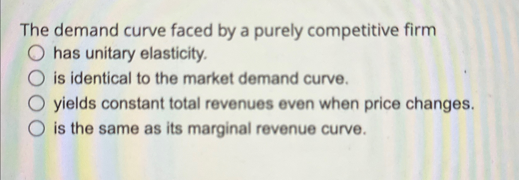Solved The demand curve faced by a purely competitive firm | Chegg.com Solved The demand curve faced by a purely competitive firm | Chegg.com
