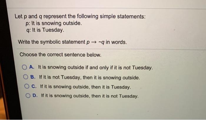 Solved Let p and q represent the following simple | Chegg.com