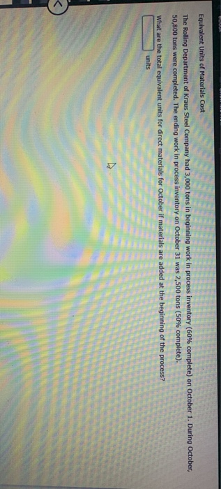 Solved Equivalent Units of Materials Cost The Rolling | Chegg.com