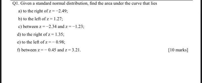 Solved Q1. Given a standard normal distribution, find the | Chegg.com