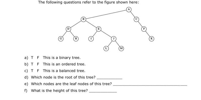 Solved a) T This is a binary tree. b) T F This is an ordered | Chegg.com