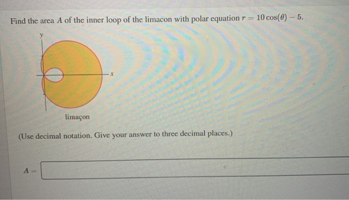 Solved Find the area A of the inner loop of the limacon with | Chegg.com