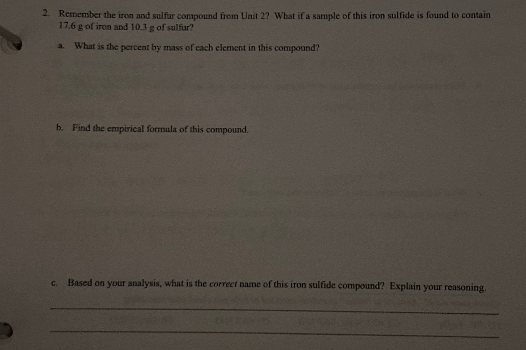 Solved Remember the iron and sulfur compound from Unit 2? | Chegg.com