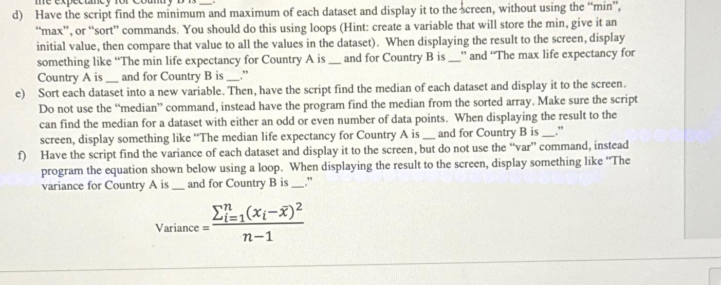 Solved d) ﻿Have the script find the minimum and maximum of | Chegg.com