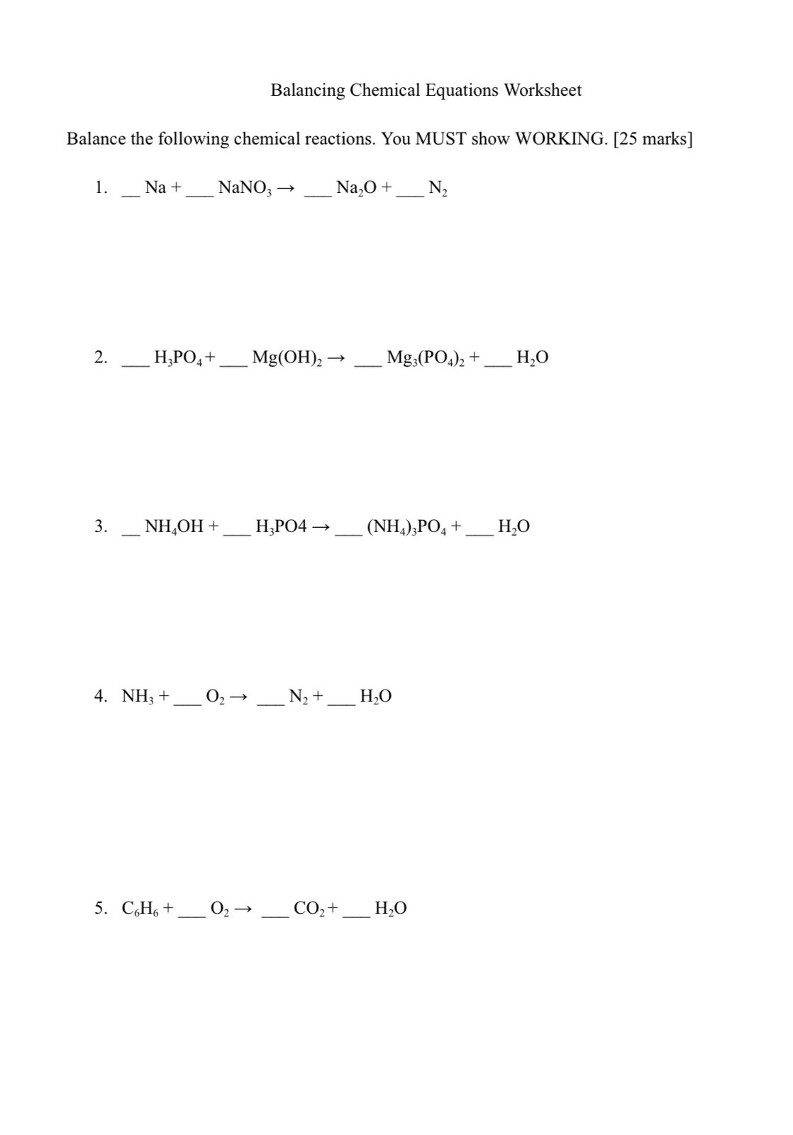 Solved Balancing Chemical Equations WorksheetBalance the | Chegg.com