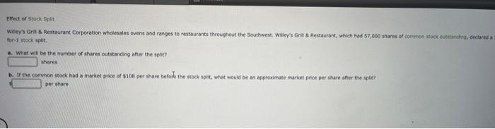 Solved Elfect of Stock 5 pilt for-1 tseck apitit W. What | Chegg.com