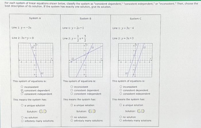 Solved For each system of linear equations shown below, | Chegg.com
