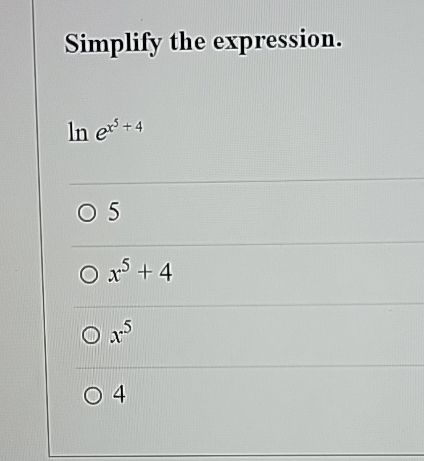 Solved Simplify the expression.lnex5+45x5+4x54 | Chegg.com