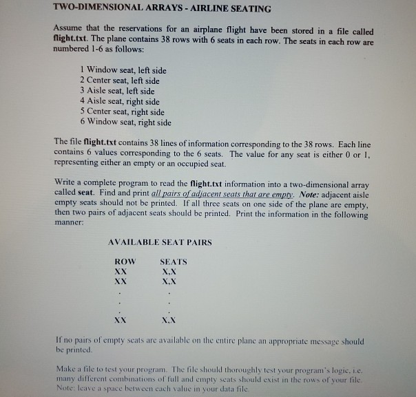 Solved TWO-DIMENSIONAL ARRAYS - AIRLINE SEATING Assume that | Chegg.com