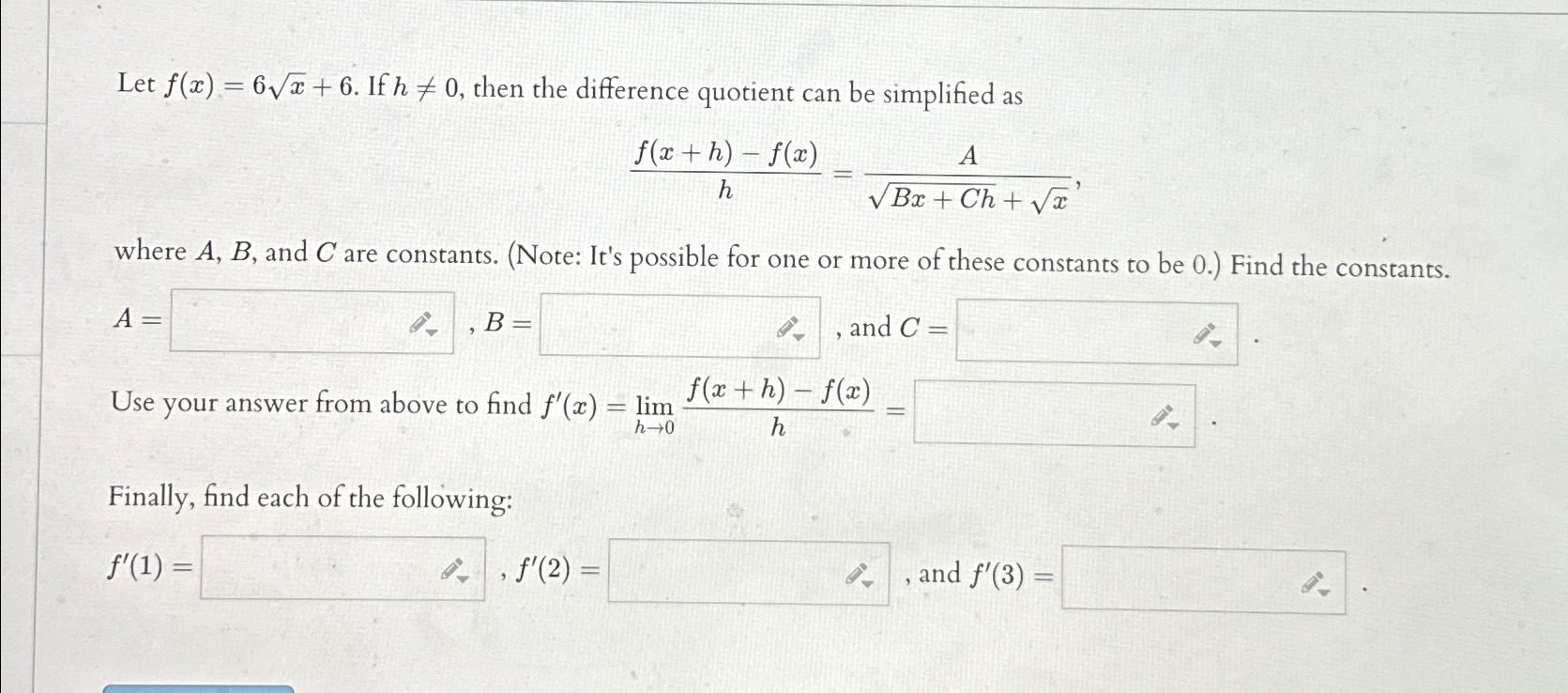 Solved Let f(x)=6x2+6. ﻿If h≠0, ﻿then the difference | Chegg.com