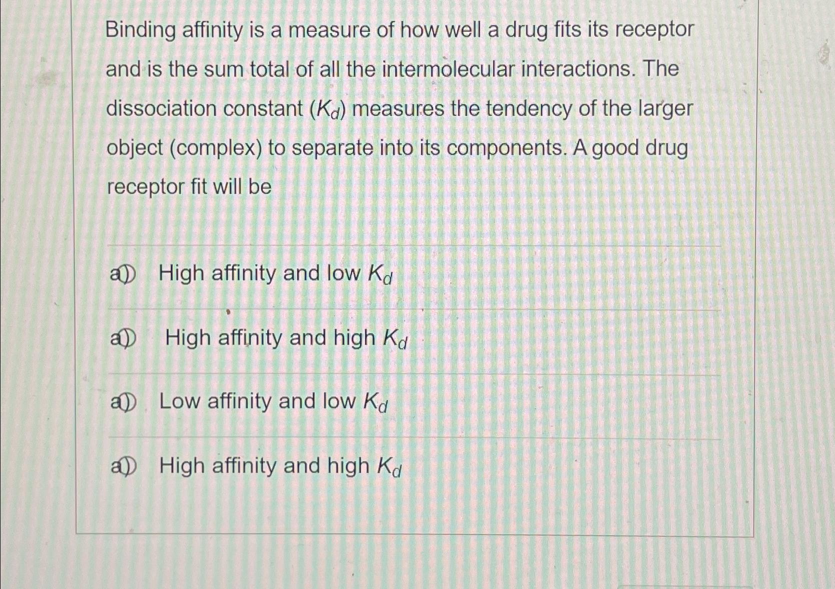 Solved Binding Affinity Is A Measure Of How Well A Drug Fits