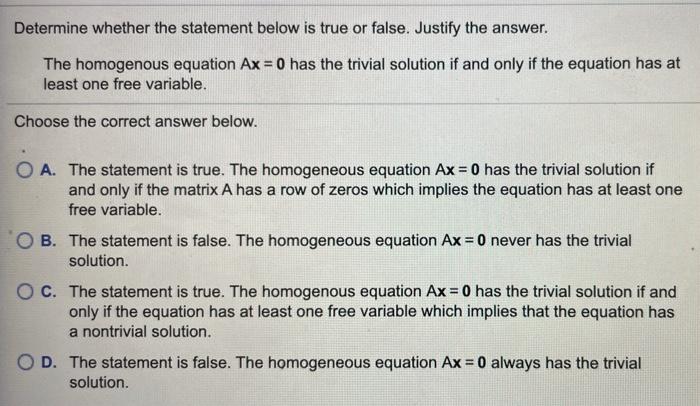 Solved Determine whether the statement below is true or | Chegg.com
