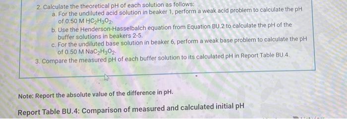 Solved 2. Calculate the theoretical pH of each solution as | Chegg.com